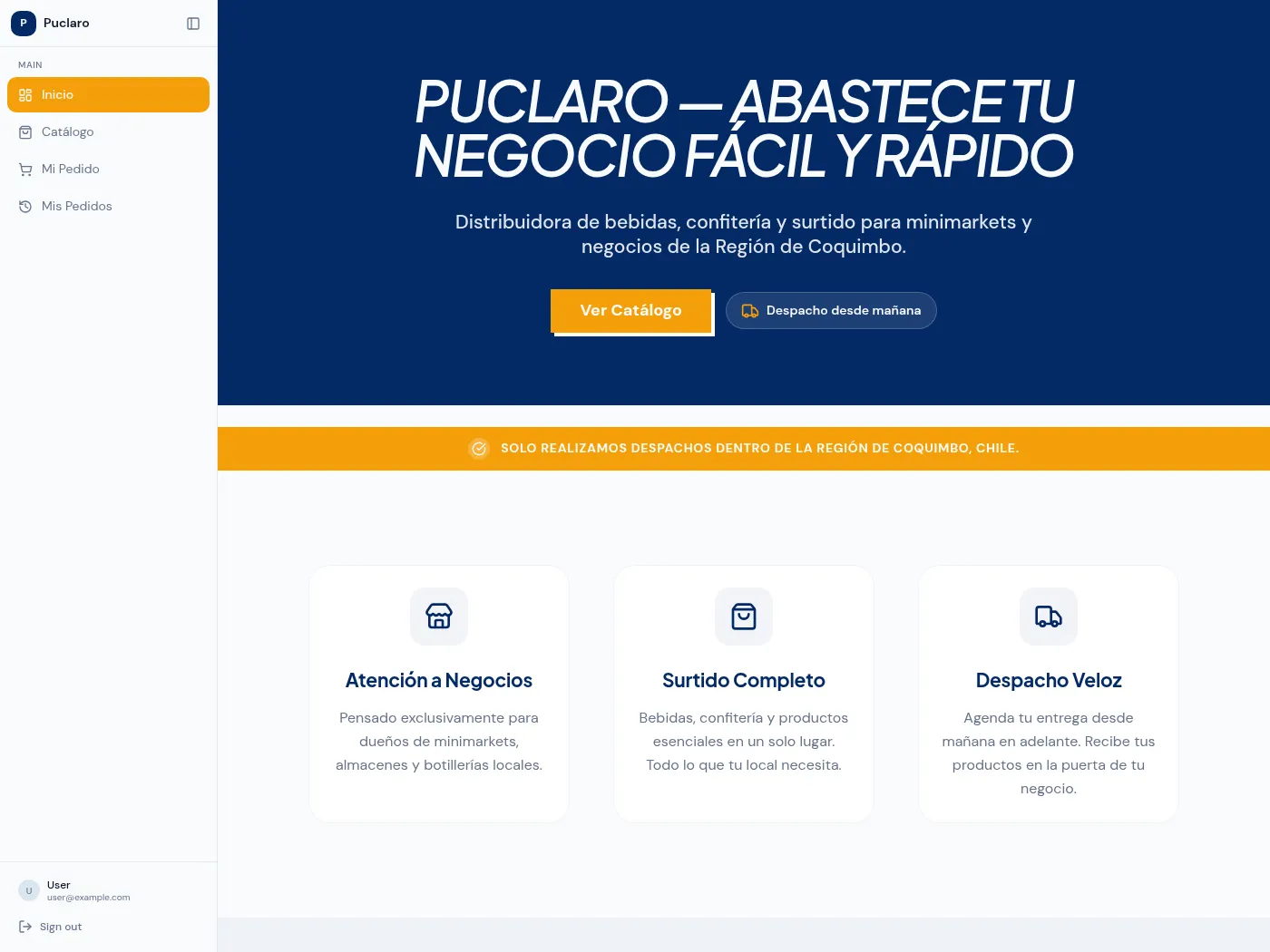 Puclaro B2B Ordering Web
