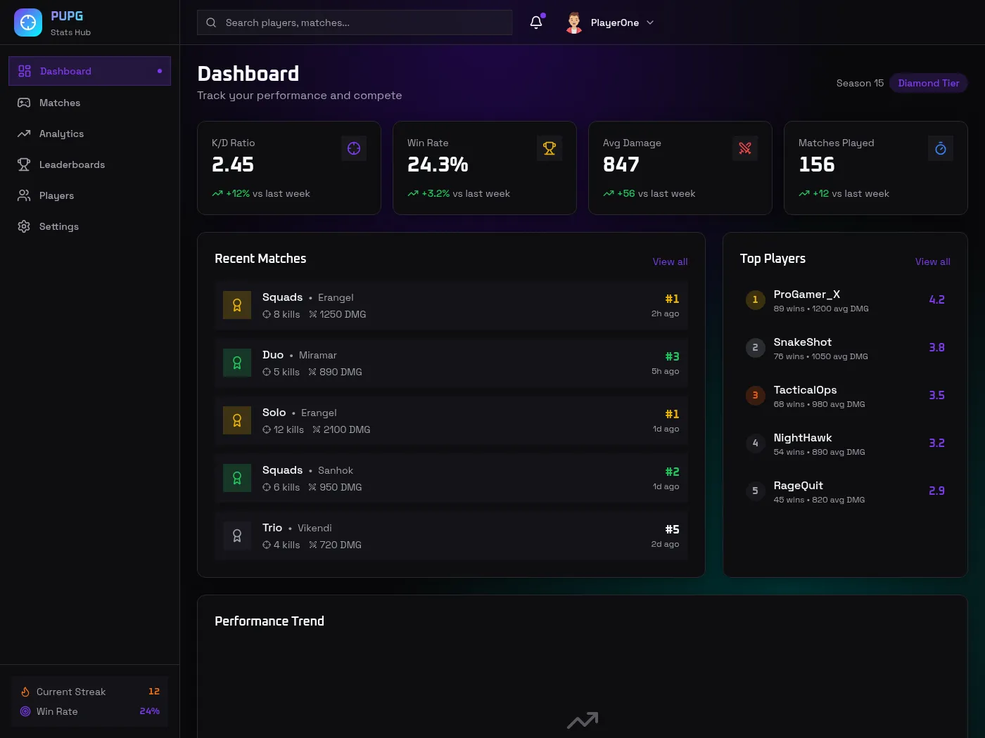 PUPG Game Stats Hub