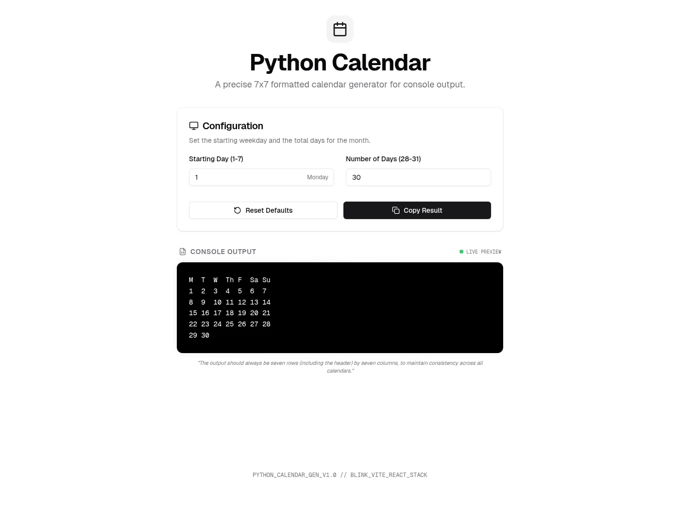 Simple Python Calendar