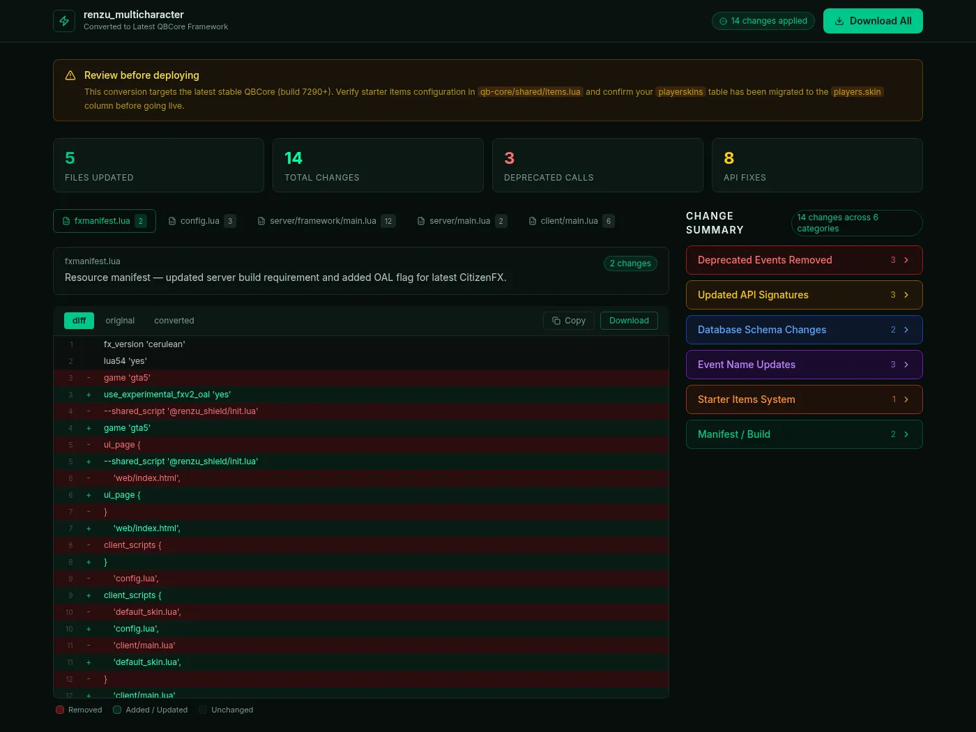 QBCore Upgrade Tool