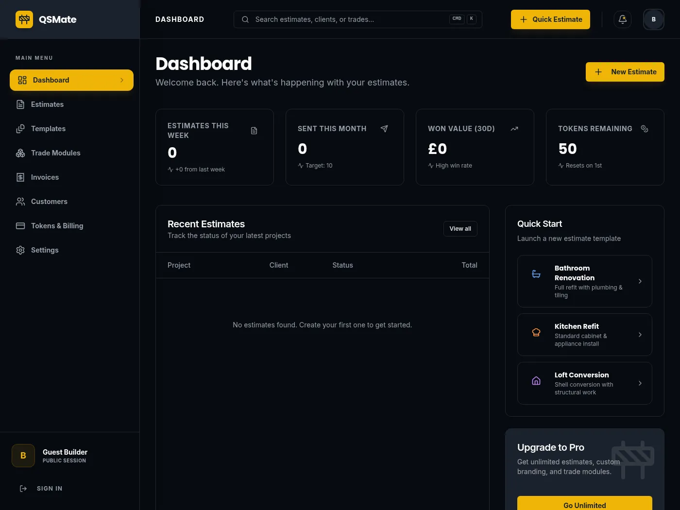 QSMate Construction-Grade Estimating UI S (Remix)