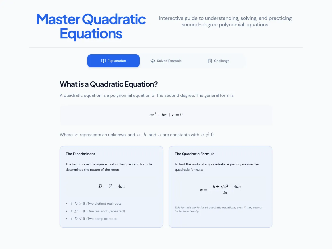 Quadratic Equation Learner