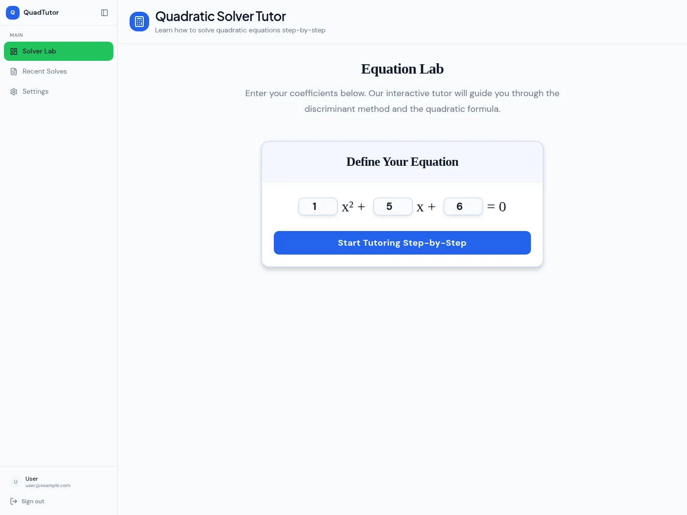 Quadratic Solver Tutor