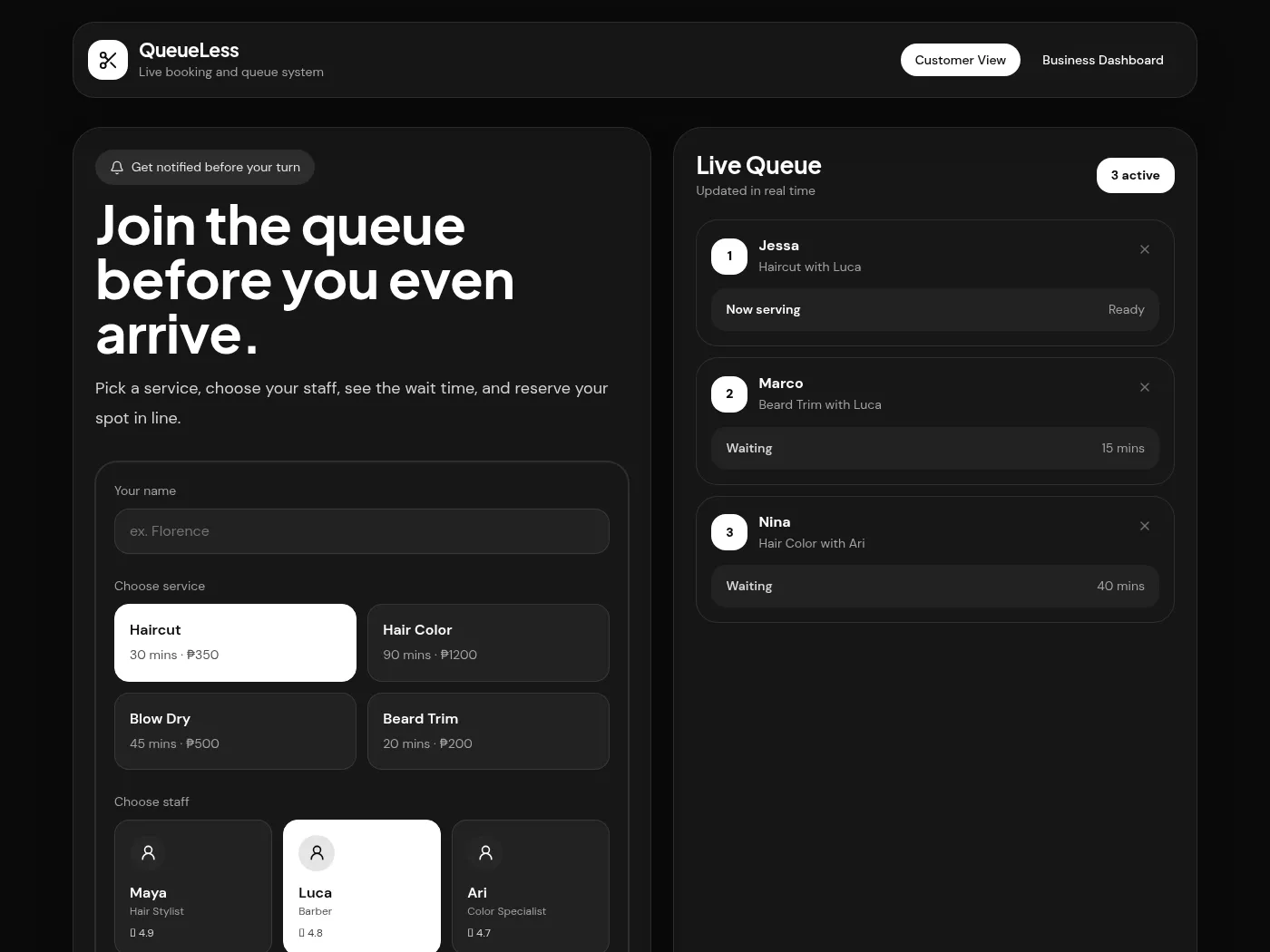 QueueLess Booking App