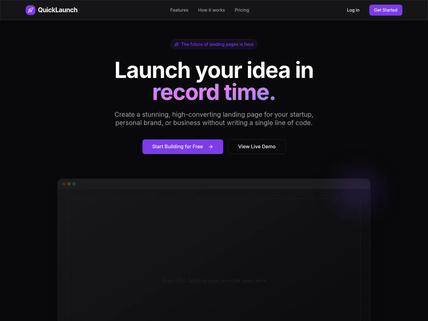 QuickLaunch Landing Page