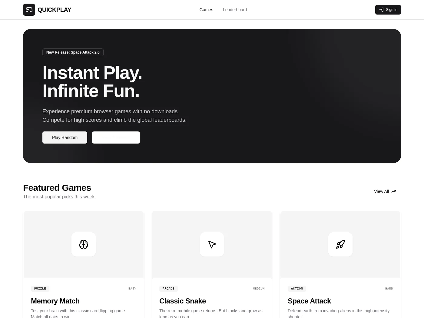 QuickPlay Game App