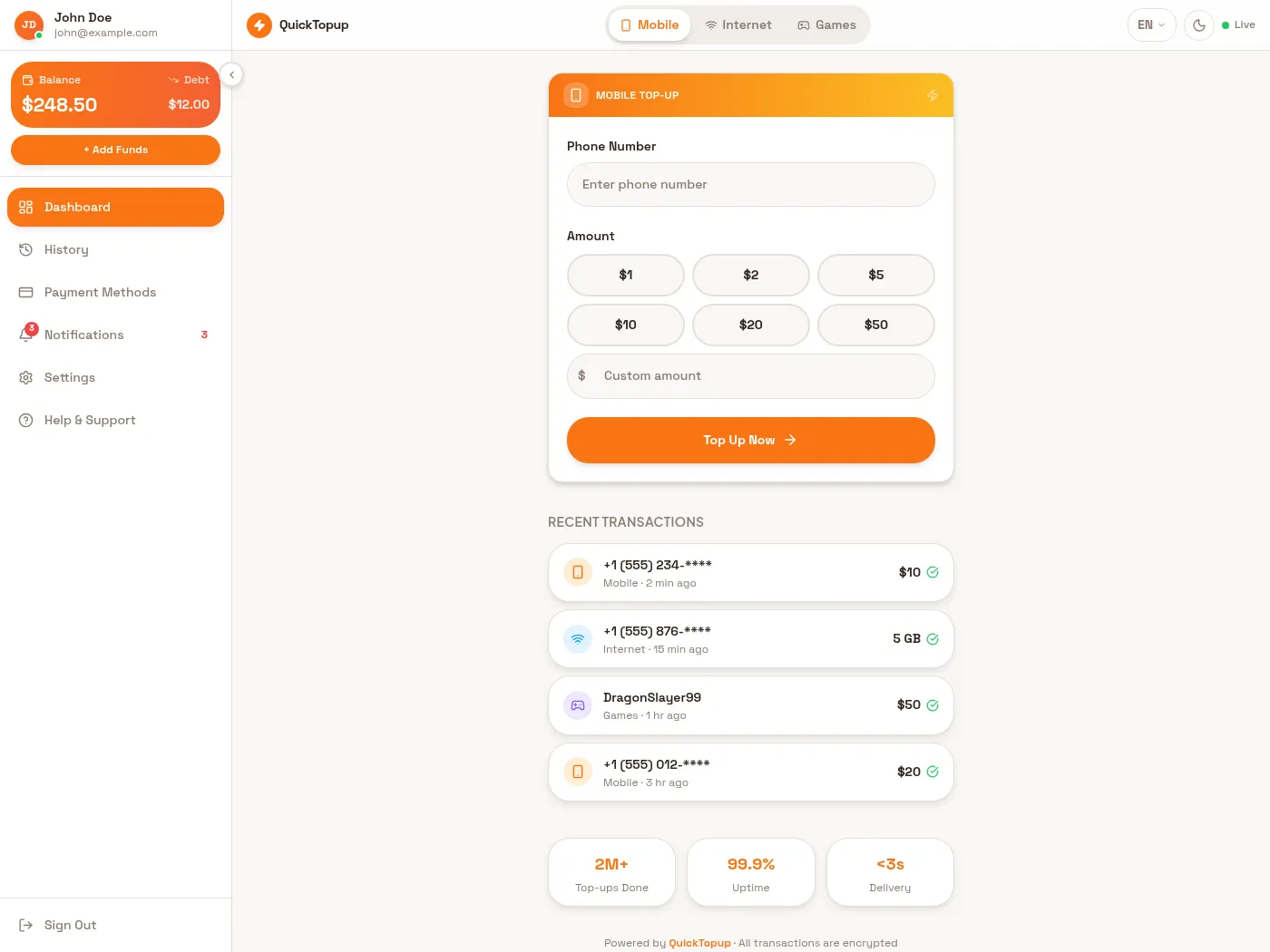 QuickTopup Portal