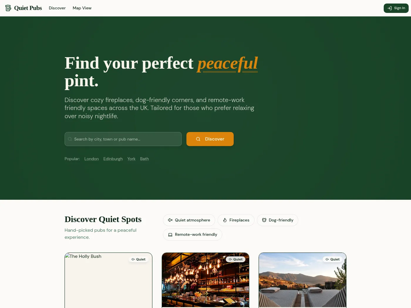 Quiet Pub Finder