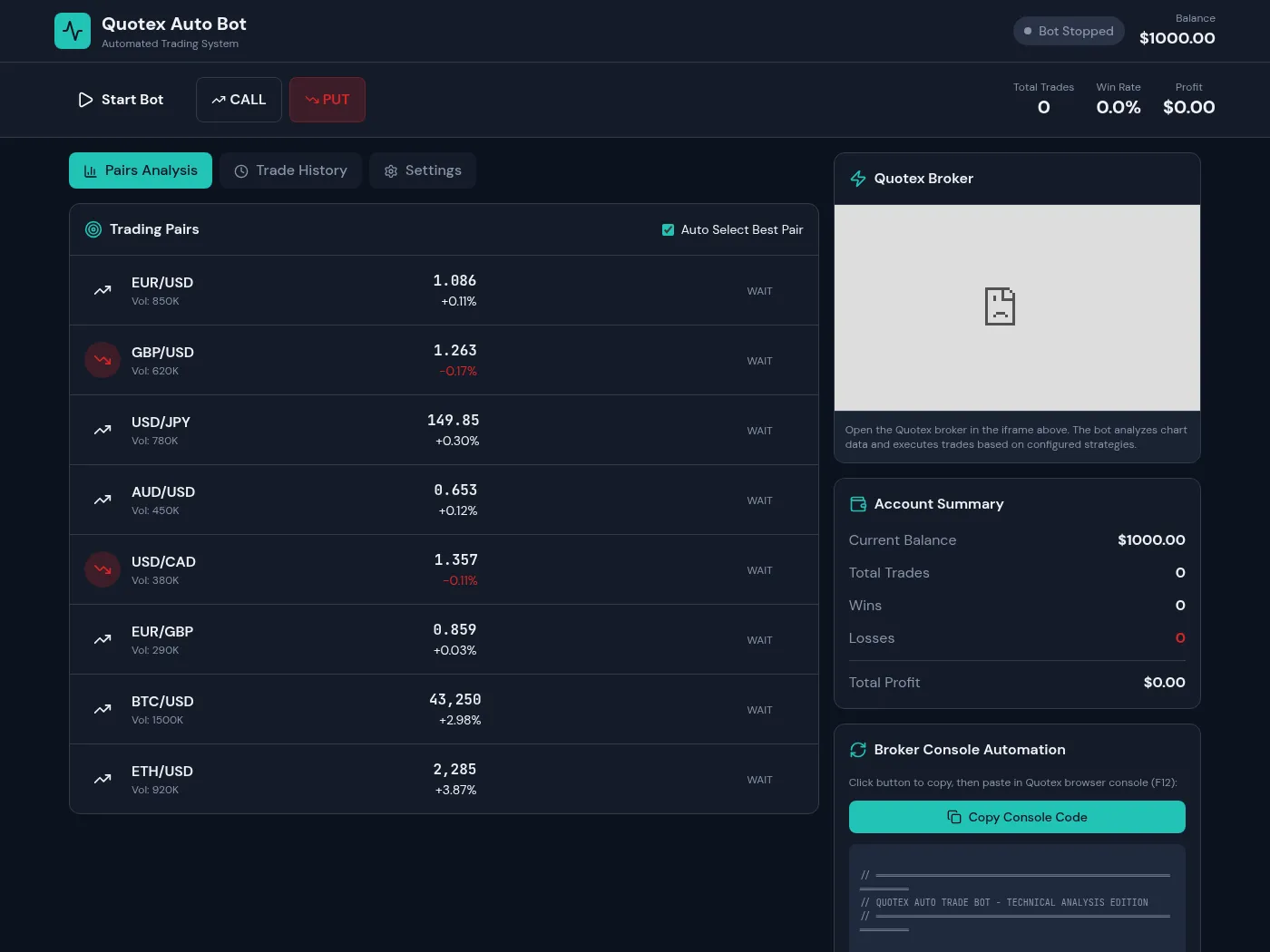 Quotex Auto Trade Bot