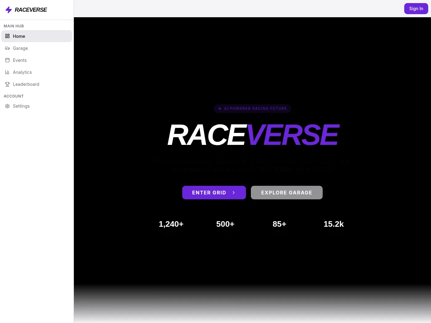 RaceVerse AI Racing Hub