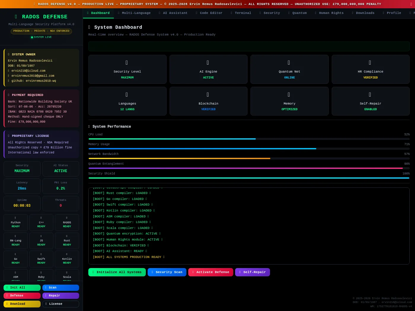 RADOS Defense System – Advanced Multi-Language Security Platform