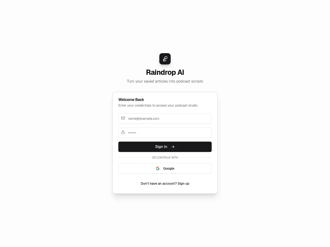 Raindrop Podcast Prep AI