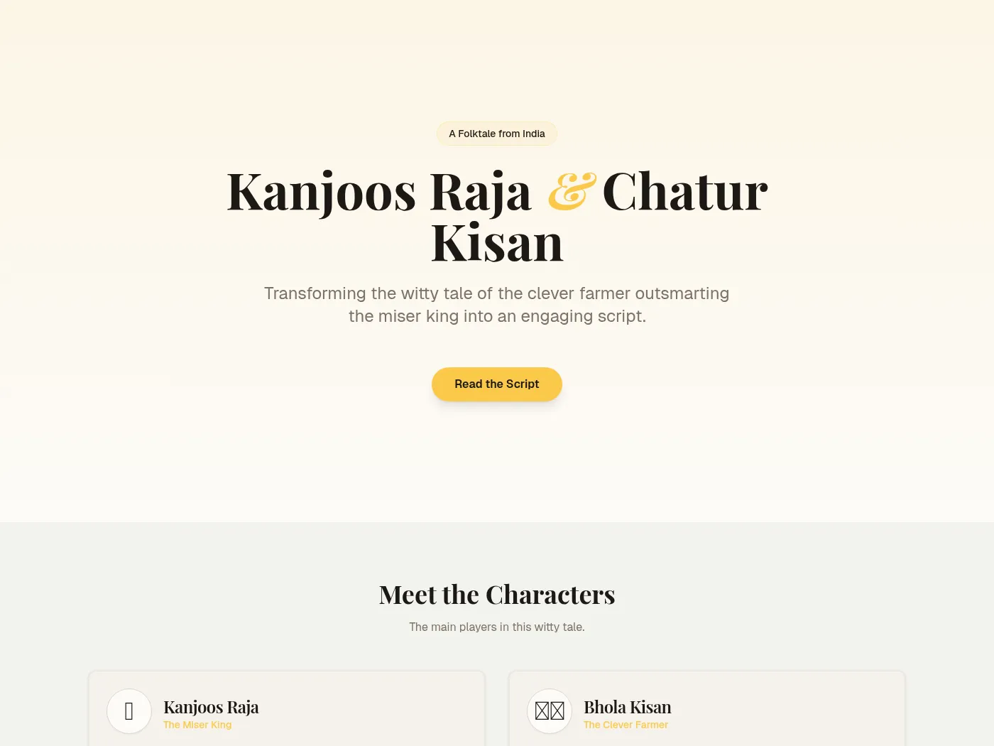 Kanjoos Raja Story Script