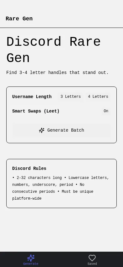 Rare Username Generator