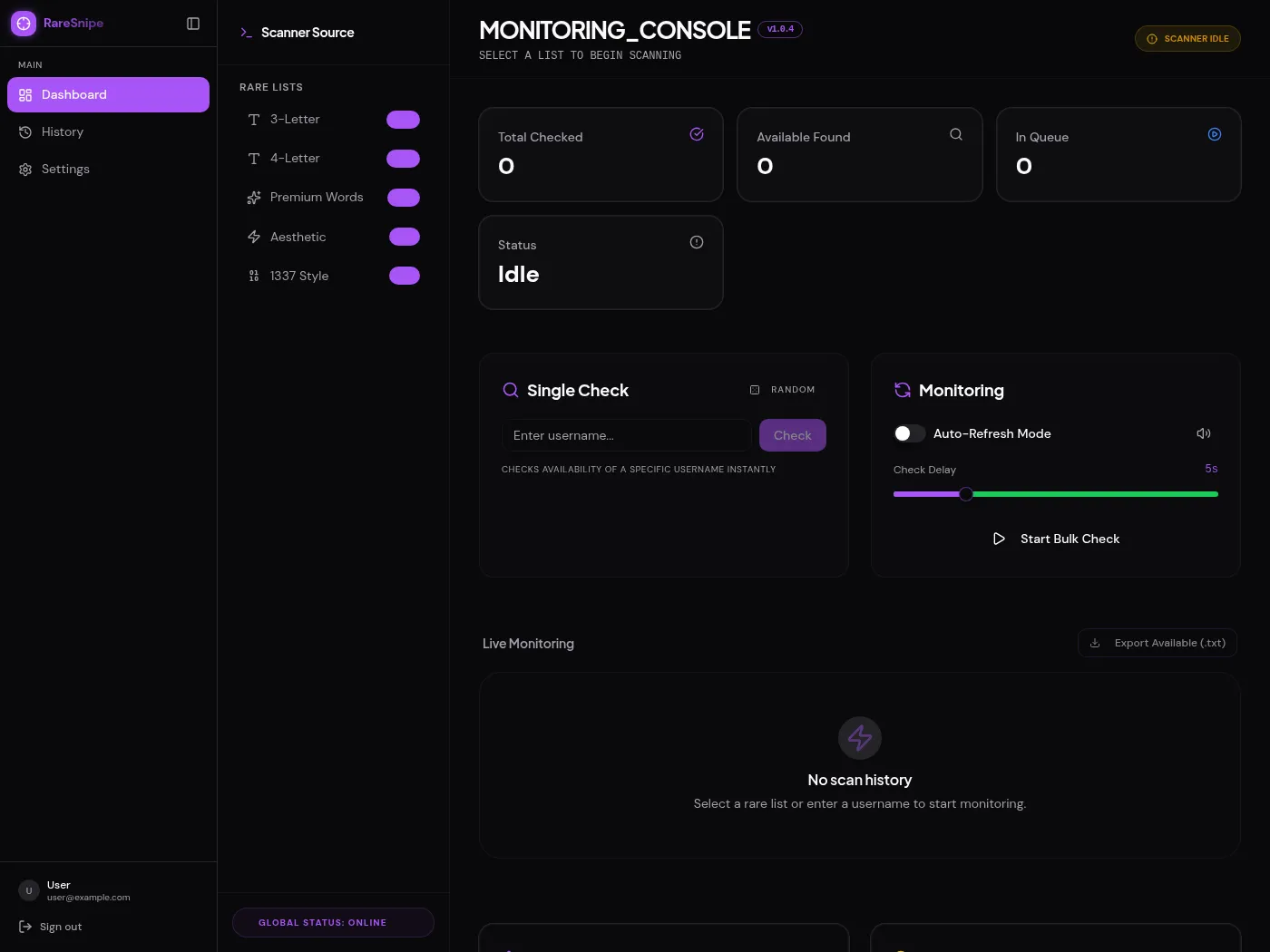 RareSnipe Username Checker