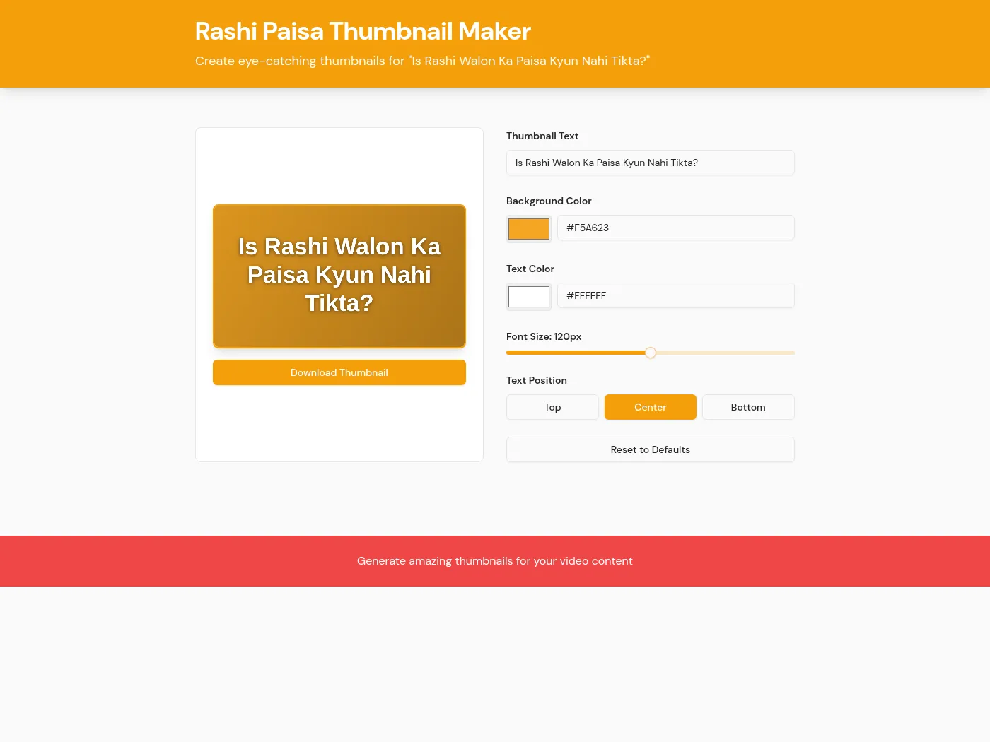 Rashi Paisa Thumbnail Maker