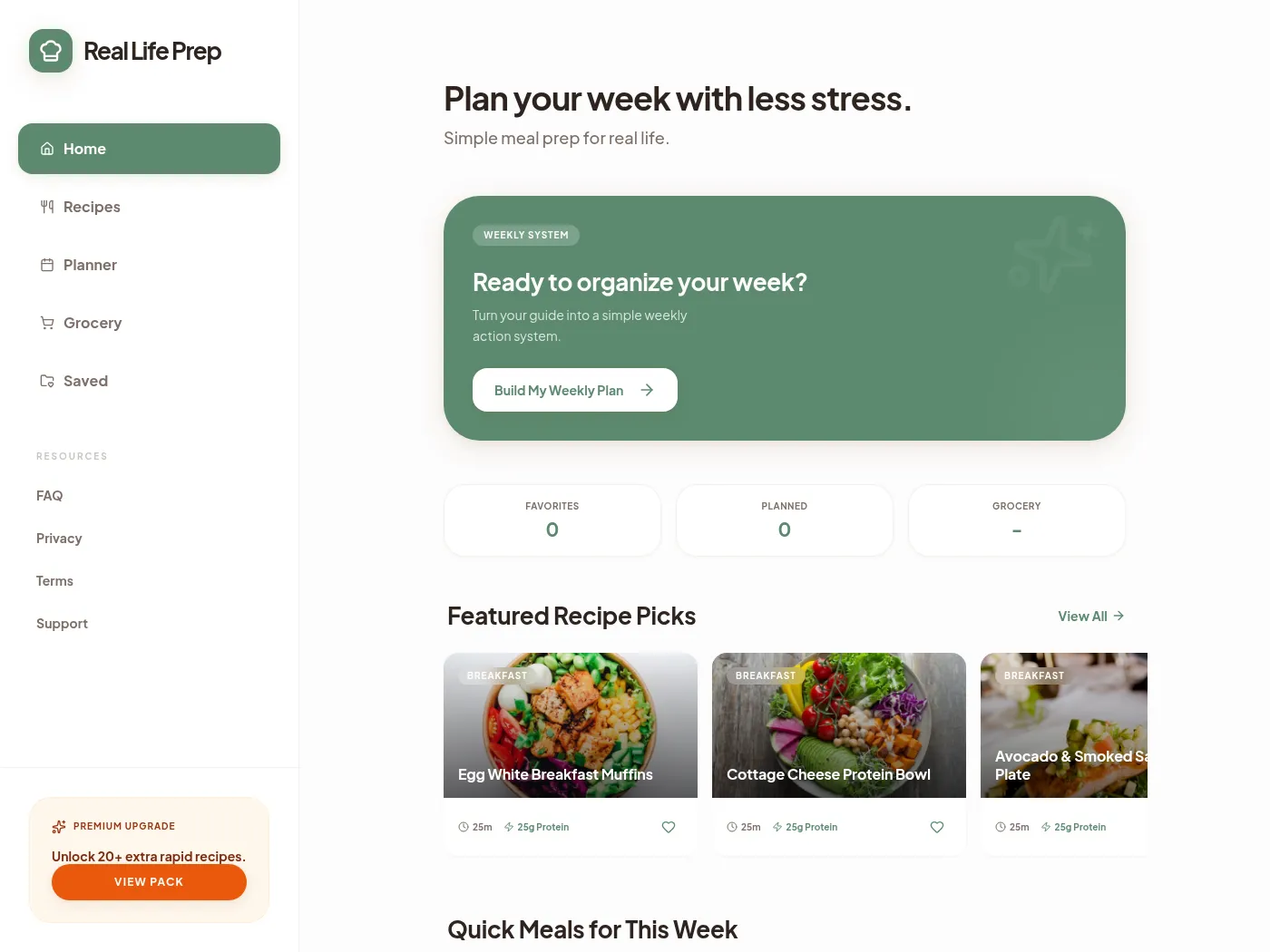Real Life Meal Prep App