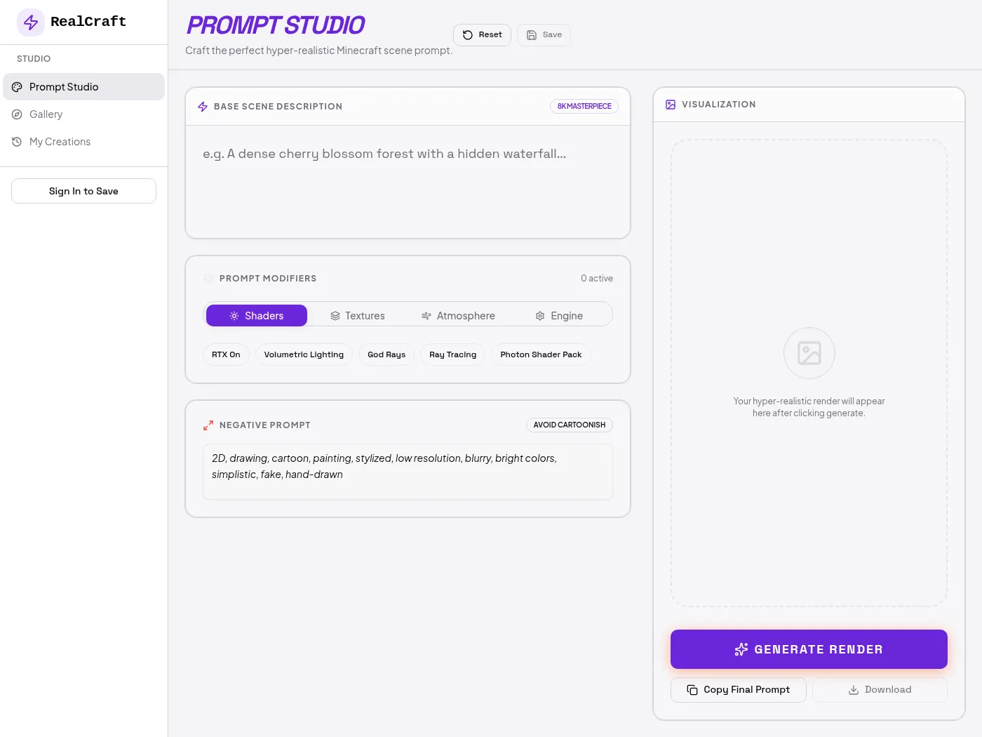 RealCraft Prompt Studio