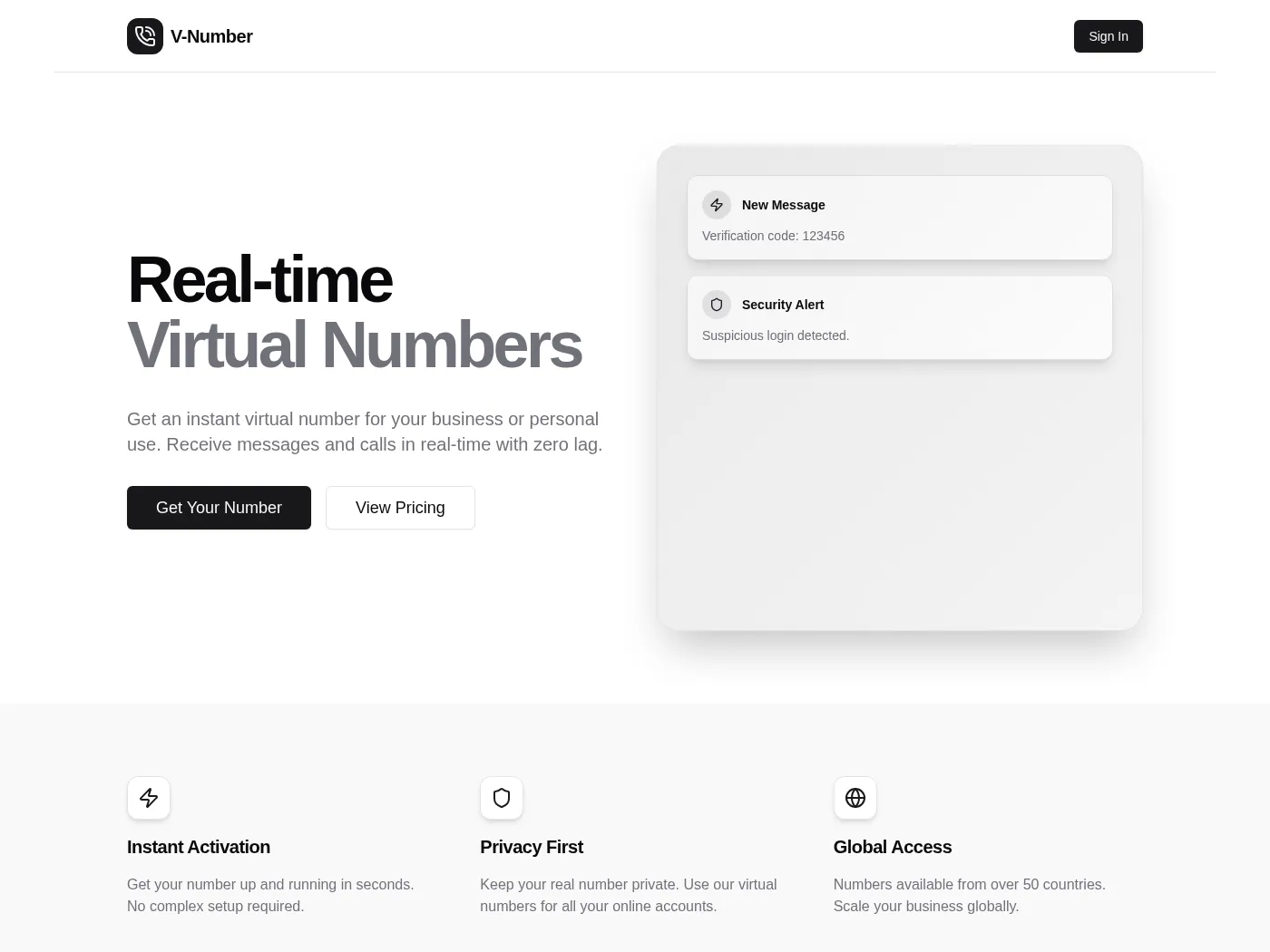 Realtime Virtual Number App