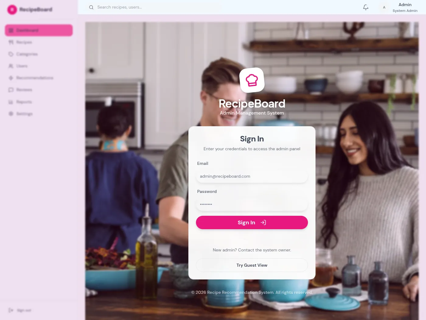 RecipeBoard Admin Dashboard