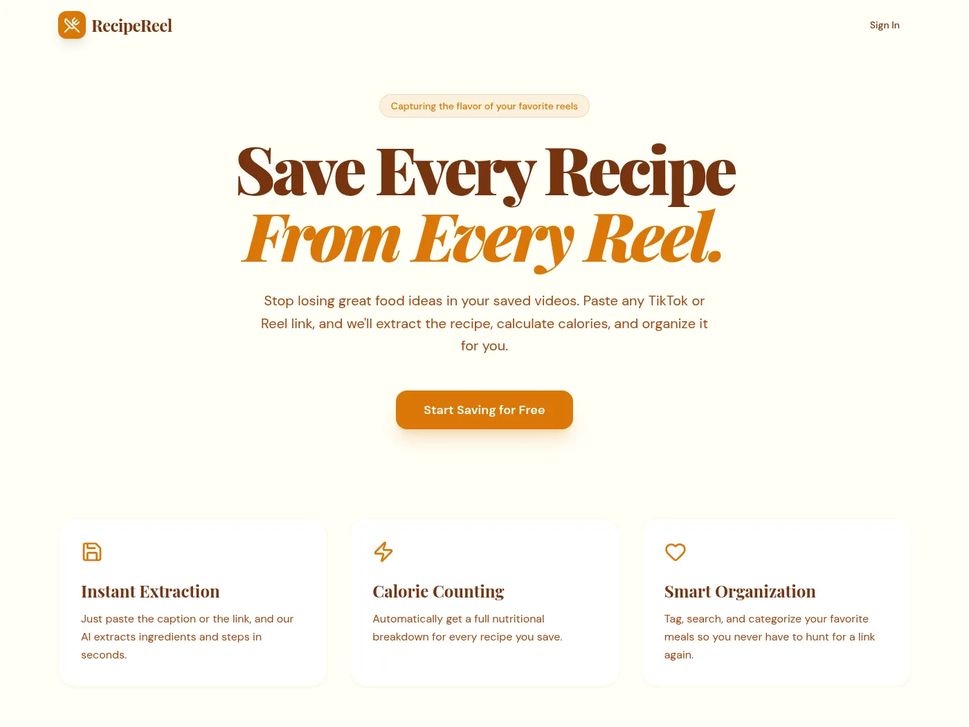 Recipe Reel Saver