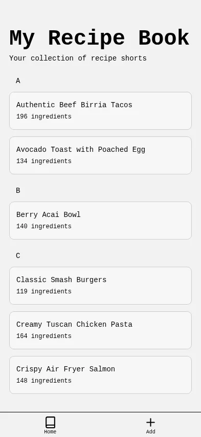 Recipe Shorts Collector