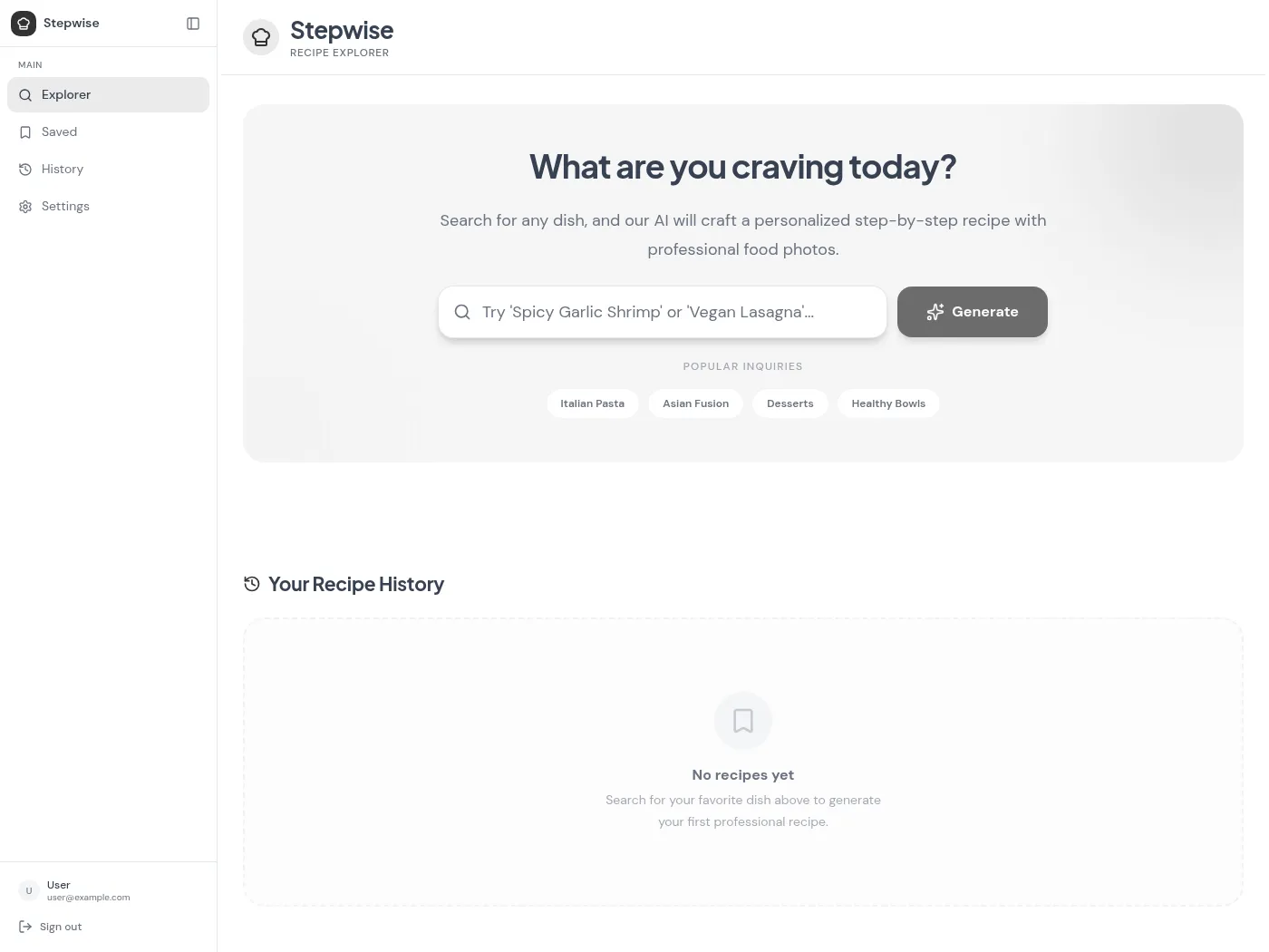 Stepwise Recipe Explorer