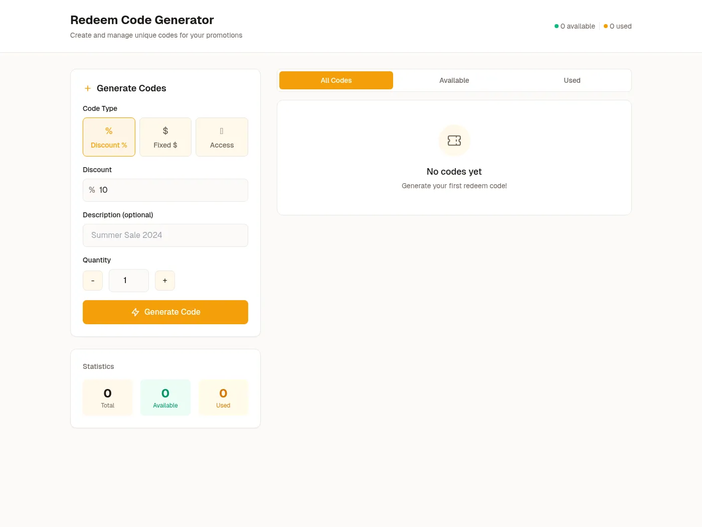 Redeem Code Generator