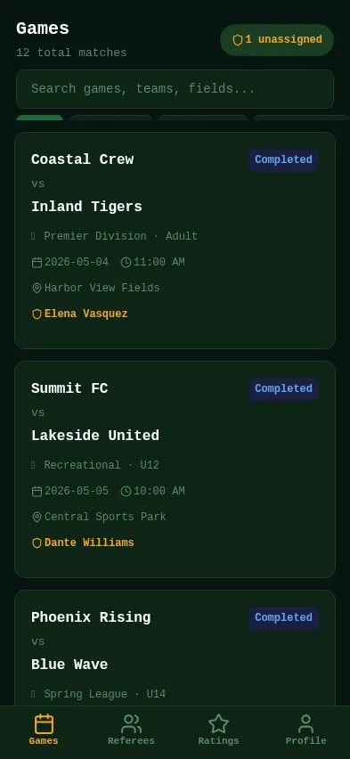 Referee Match Manager