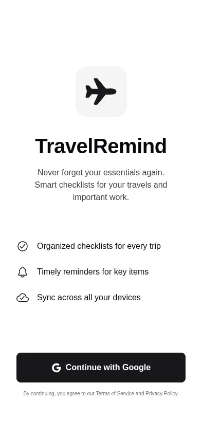 TravelRemind Checklist