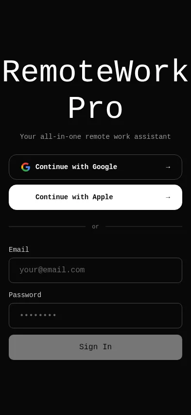 RemoteWork Pro App