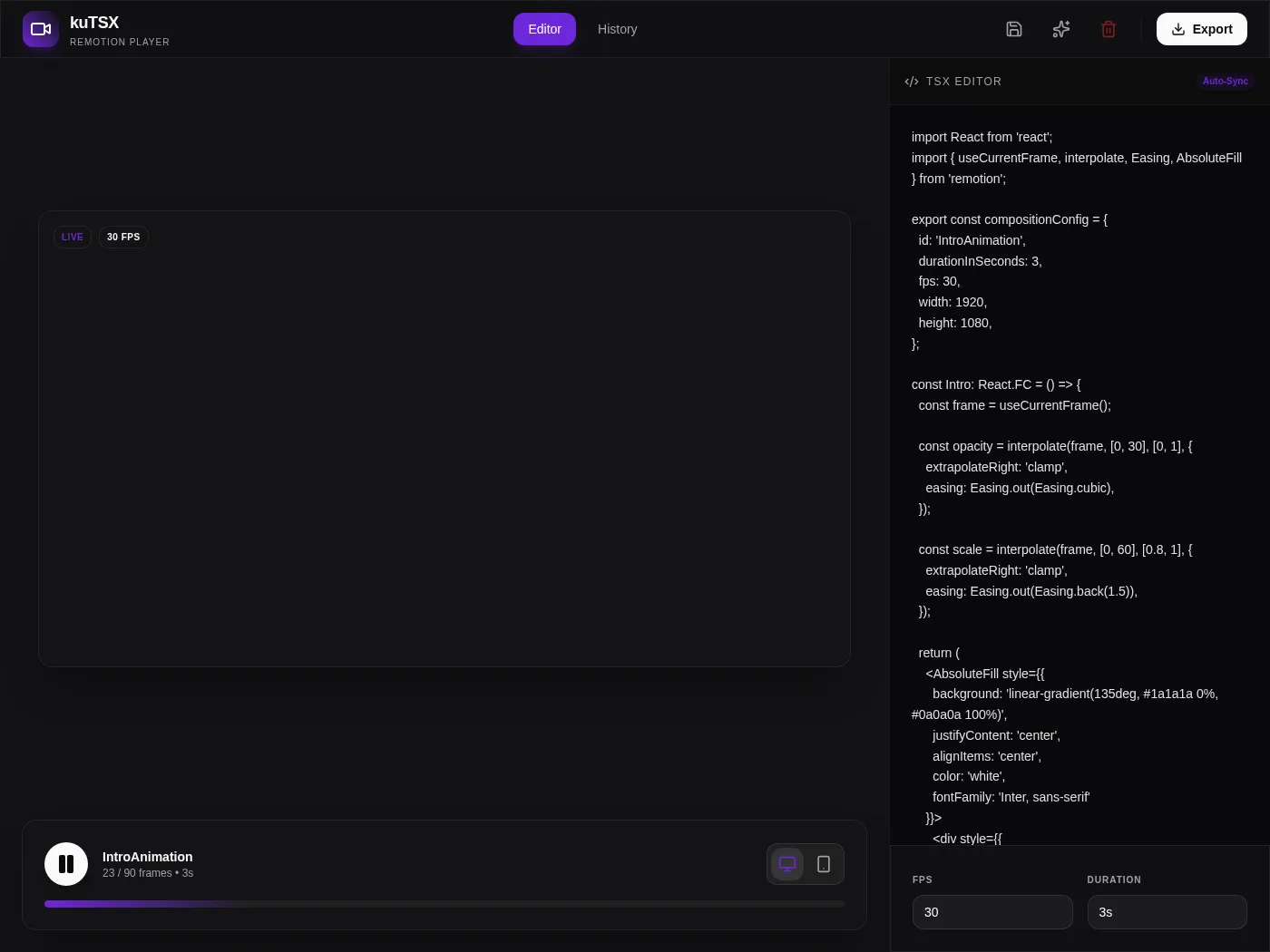 kuTSX: Remotion Code Player