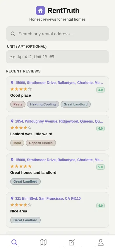 RentTruth Reviews App (Remix)