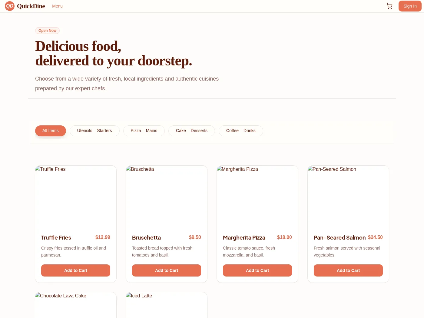 QuickDine Restaurant App