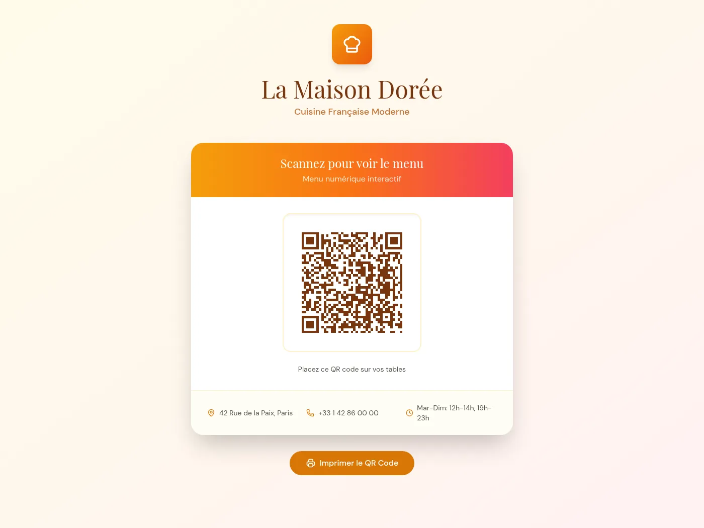 MenuQR Restaurant Card
