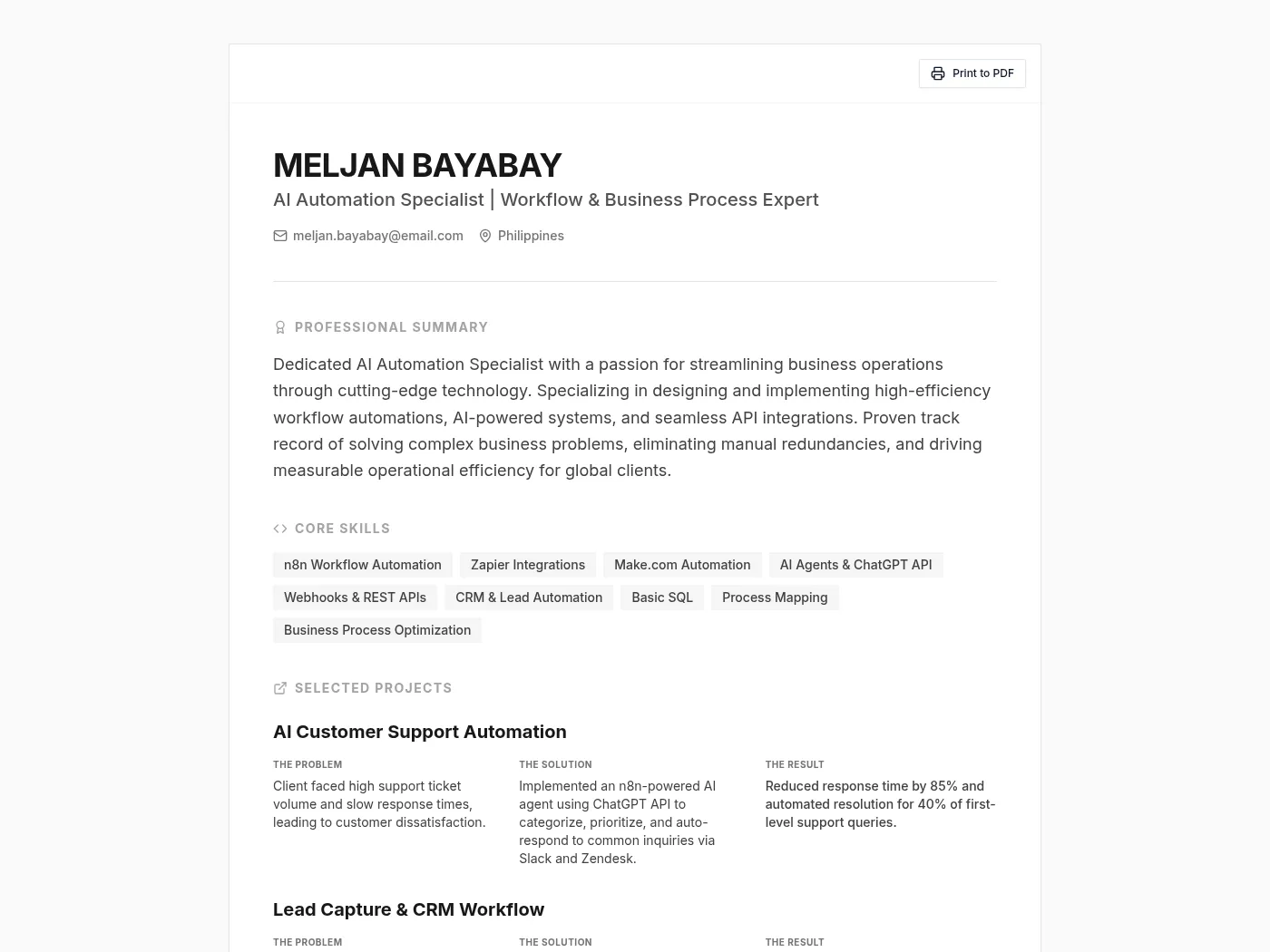 Meljan's Minimal Resume
