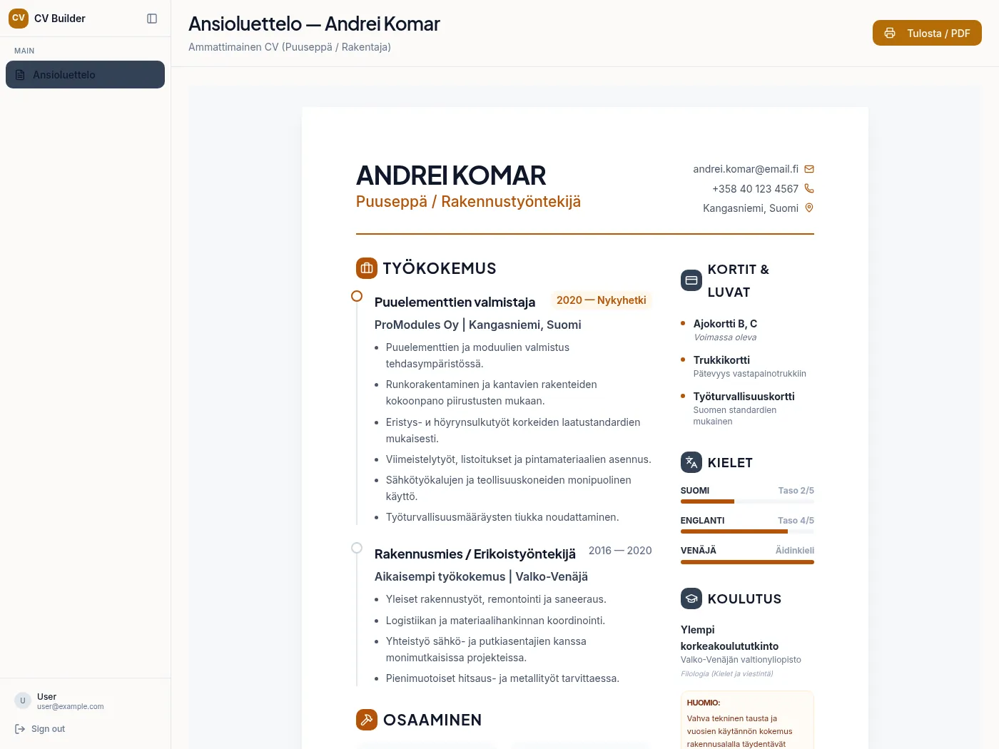Carpenter Resume Builder