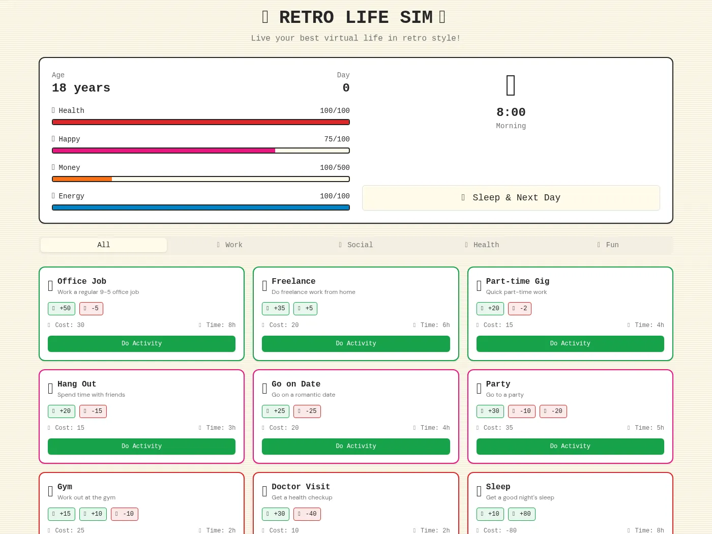 Retro Life Simulator