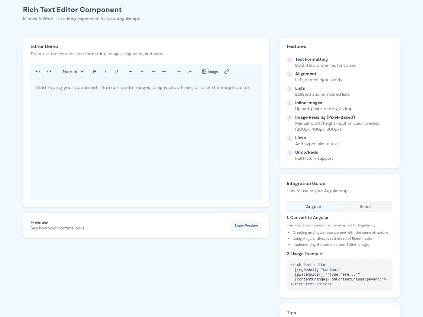 Rich Text Editor Component
