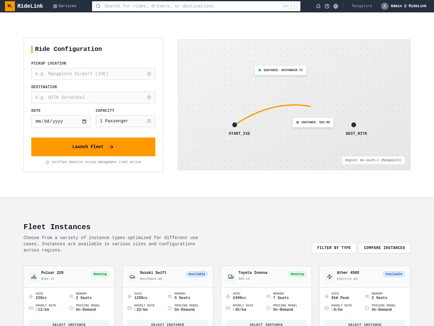 RideLink Booking Console