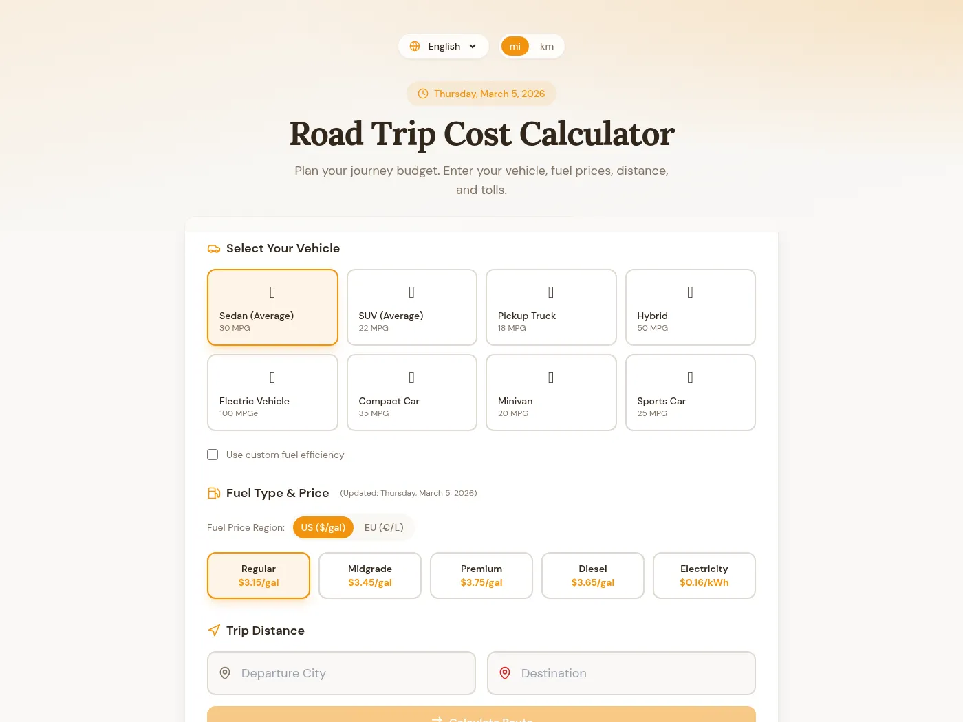 RoadTrip Cost Calculator