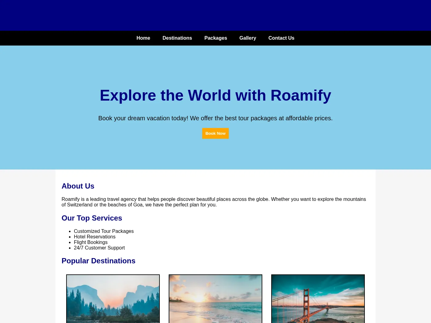 Roamify Travel Website