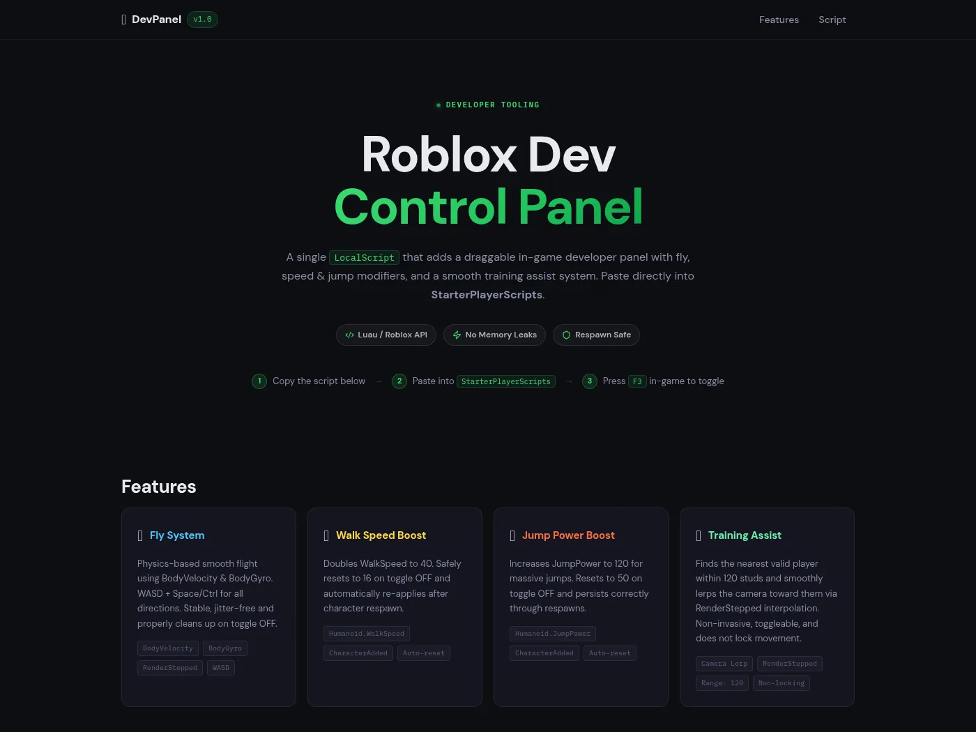 Roblox Dev Control Panel