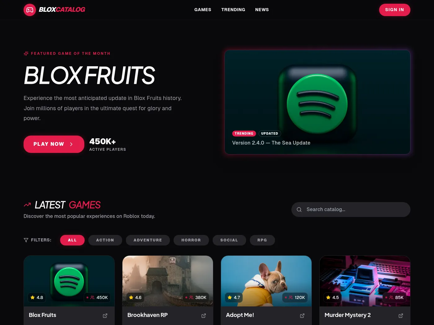 Roblox Game Catalog