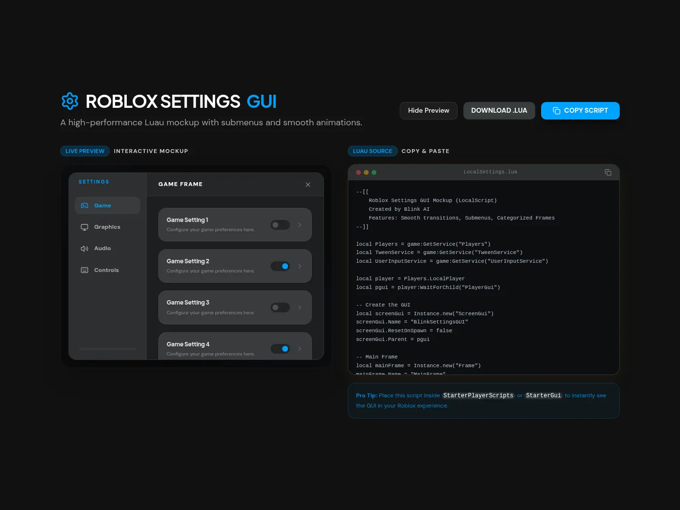 Roblox Settings GUI Mockup