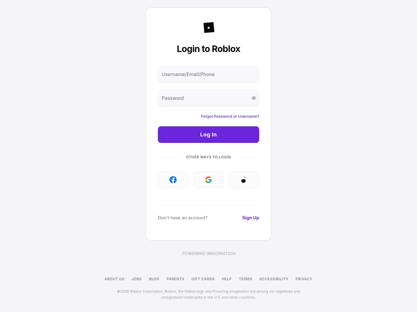 Roblox Login Clone