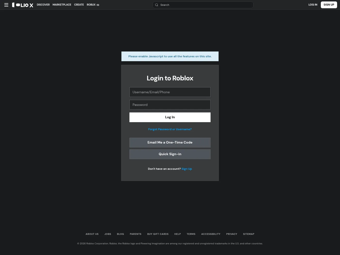 Roblox Login Clone
