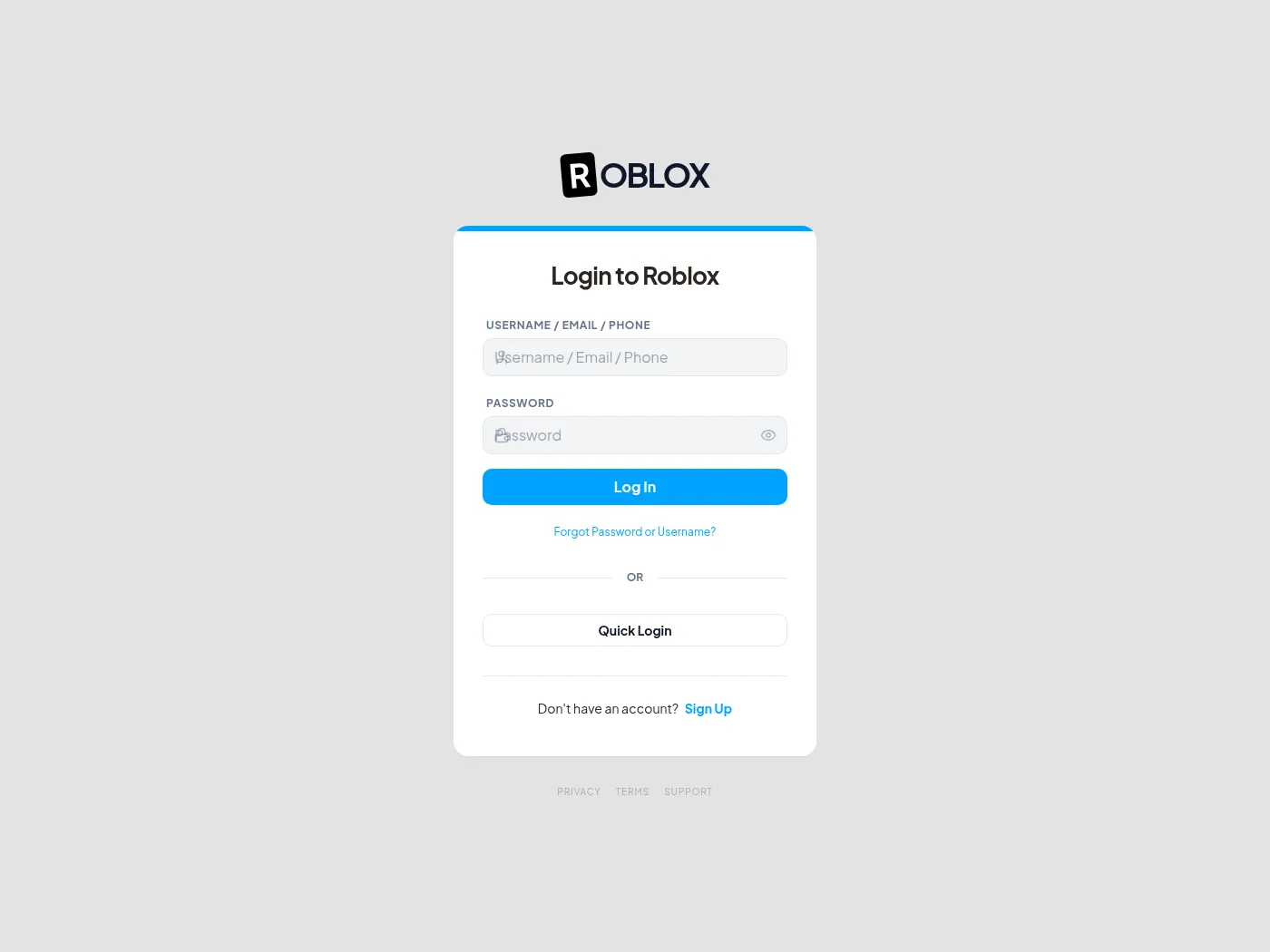 Roblox Style Login Site