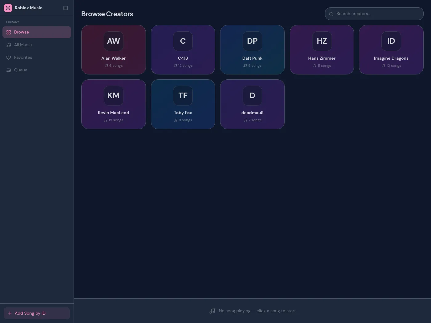 Roblox Music Dashboard
