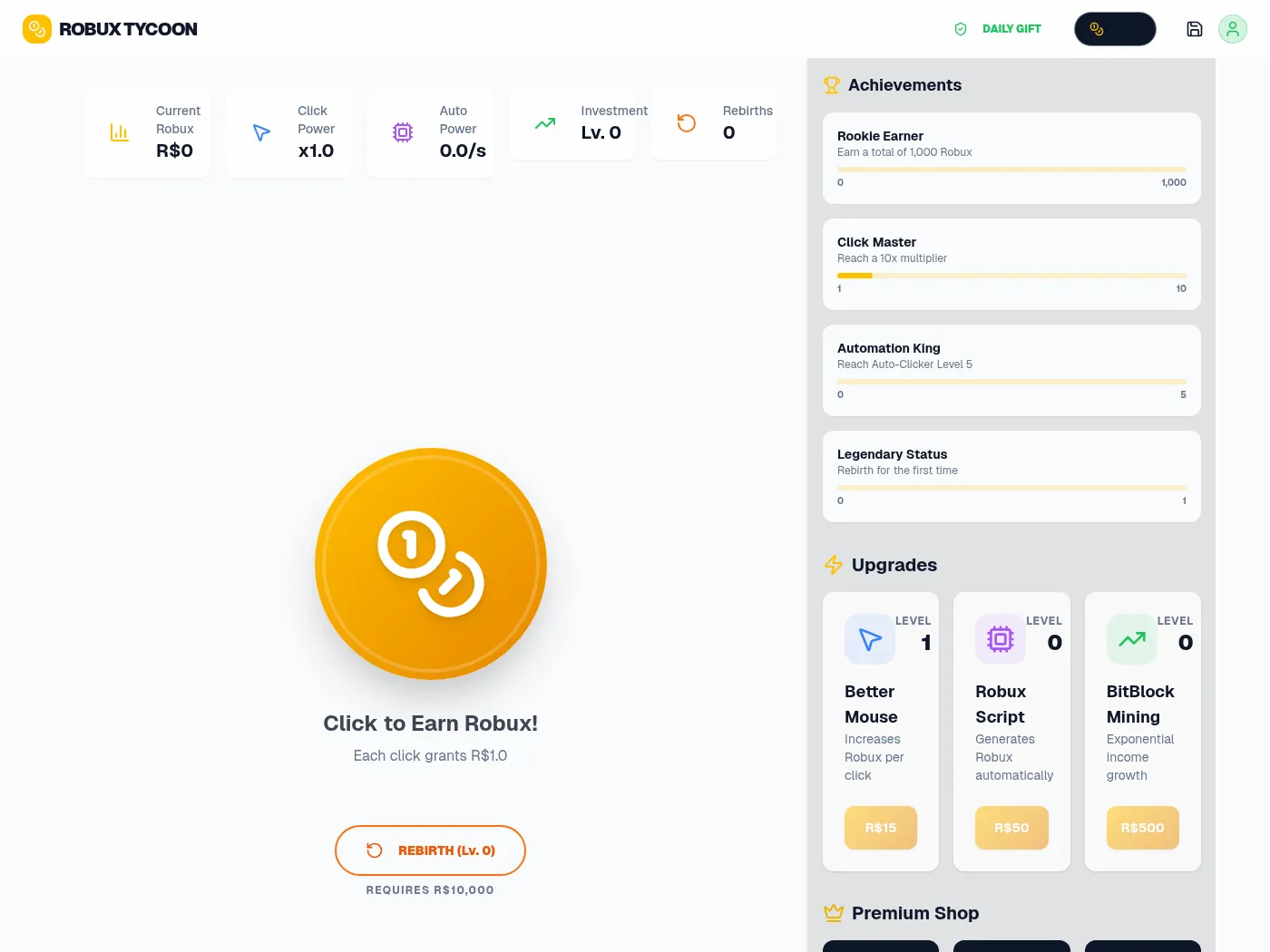 Roblox Robux Tycoon | Built with Blink